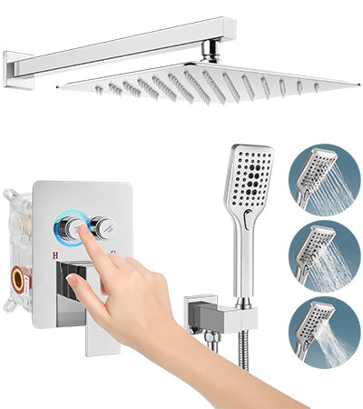 Aolemi Push Button Shower System Wall Mount Rain Shower Head Faucet Se
